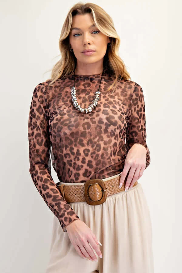 Easel Brown Leopard Layering Mesh Top FINAL SALE – The Gypsy Belle Boutique